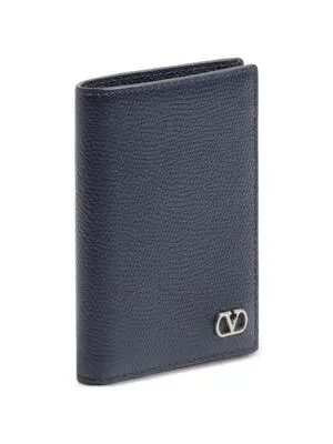 Valentino Garavani Vlogo Signature Cardholder In Grainy Calfskin - Blue