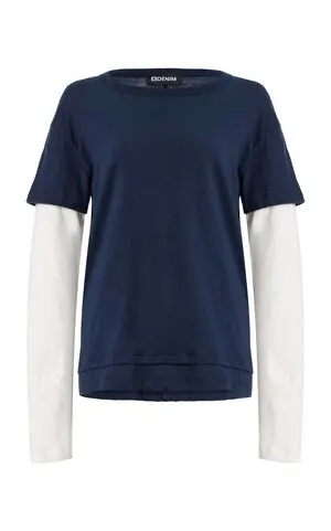 EB DENIM Rory Layered Cotton Top - Navy