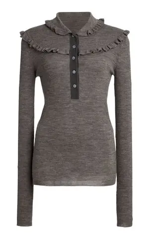 Chloé Fitted Superfine Wool Knit Henley Shirt - Grey
