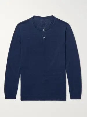 Anderson & Sheppard Linen Henley Sweater - Blue