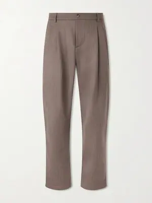 De Bonne Facture Artist Straight-leg Pleated Wool And Cotton-blend Suit Trousers - Brown