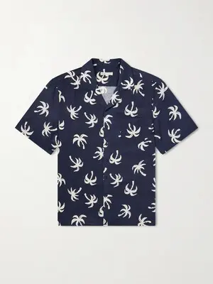 Onia Camp-collar Printed Linen And Lyocell-blend Shirt - Blue
