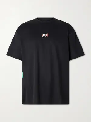 DISTRICT VISION Logo-print Perforated Recycled-jersey T-shirt - Black