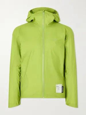 Satisfy Rain Fly Hooded Logo-printed Pertex® Shield Air Jacket - Green