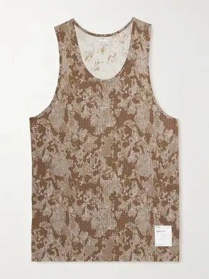 Satisfy Embellished Logo-appliquéd Space-o™ Mesh Tank Top - Brown