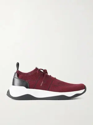 Berluti Shadow Leather-trimmed Stretch-knit Sneakers - Red