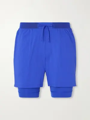 Lululemon License To Train Straight-leg Layered 7" Stretch Recycled-shell And Jersey Drawstring Shorts - Blue
