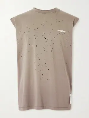 Satisfy Distressed Logo-print Mothtech™ Organic Cotton-jersey Tank Top - Brown