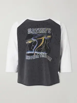 Satisfy Logo-print Distressed Mothtech™ Organic Cotton-jersey T-shirt - Gray