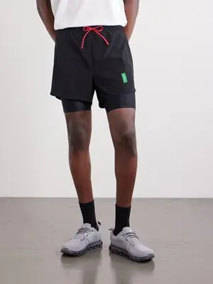 DISTRICT VISION Straight-leg Layered Logo-appliquéd Shell Shorts