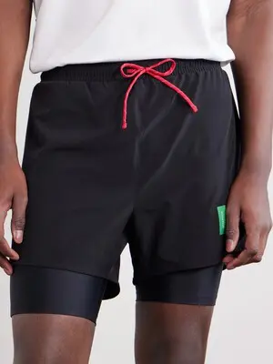 DISTRICT VISION Straight-leg Layered Logo-appliquéd Shell Shorts