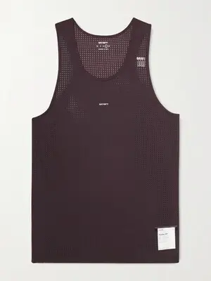Satisfy Embellished Logo-appliquéd Space-o™ Mesh Tank Top - Brown