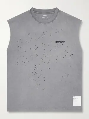 Satisfy Distressed Logo-print Mothtech™ Organic Cotton-jersey Tank Top - Gray