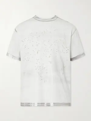 Satisfy Logo-print Distressed Mothtech™ Cotton-jersey T-shirt - Silver