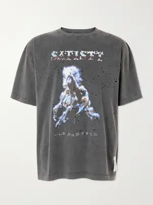 Satisfy Logo-print Distressed Mothtech™ Organic Cotton-jersey T-shirt - Gray