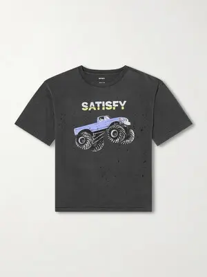 Satisfy Logo-print Distressed Mothtech™ Cotton-jersey T-shirt - Black