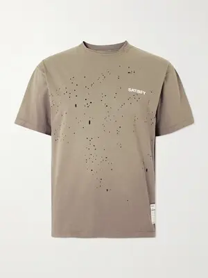 Satisfy Logo-print Distressed Mothtech™ Organic Cotton-jersey T-shirt - Brown