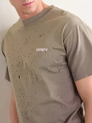 Satisfy Logo-print Distressed Mothtech™ Organic Cotton-jersey T-shirt - Brown