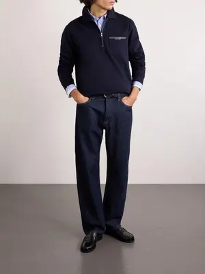 Moncler Leather-trimmed Cotton-jersey Half-zip Polo Shirt