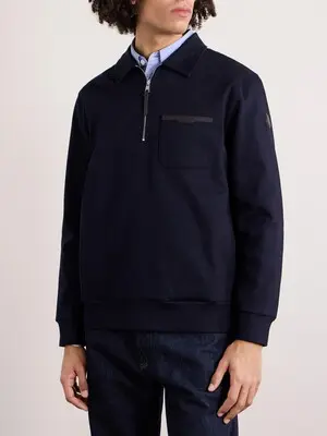 Moncler Leather-trimmed Cotton-jersey Half-zip Polo Shirt