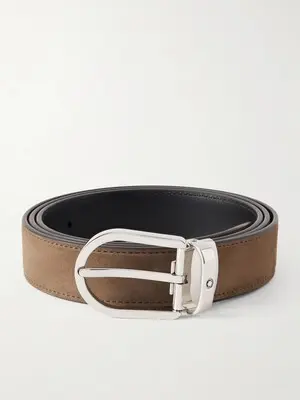Montblanc Montblanc - 3cm Horseshoe Reversible Suede And Leather Belt - Men - Brown Brown