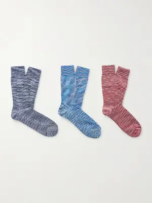 Missoni Three-pack Crochet-knit Cotton-blend Socks - Multi