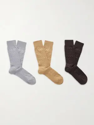 Missoni Three-pack Crochet-knit Cotton-blend Socks - Multi