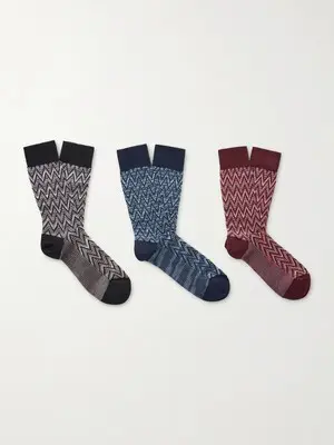 Missoni Three-pack Crochet-knit Cotton-blend Socks - Multi