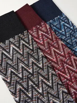 Missoni Three-pack Crochet-knit Cotton-blend Socks