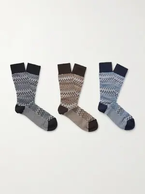 Missoni Three-pack Crochet-knit Cotton-blend Socks - Multi