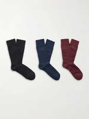 Missoni Three-pack Crochet-knit Cotton-blend Socks - Multi