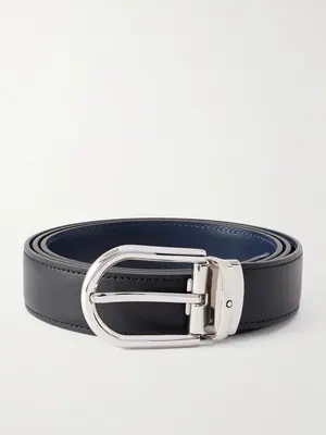 Montblanc 3cm Horseshoe Reversible Leather Belt - Black