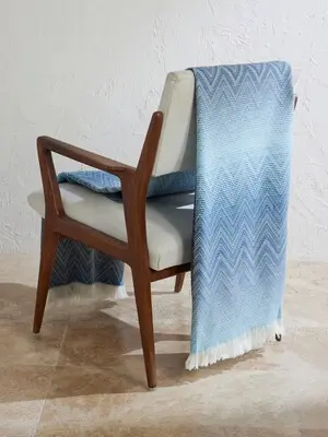 Missoni Timmy Fringed Striped Wool Throw - Blue