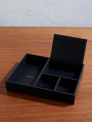 Smythson Valet Panama Cross-grain Leather Tray