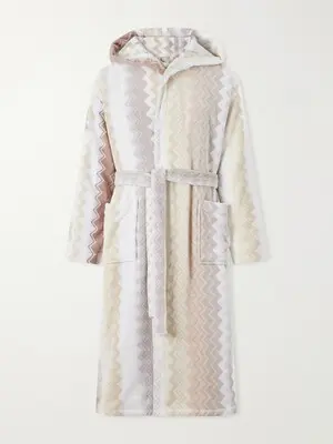 Missoni Giacomo Striped Cotton-terry Hooded Robe - Neutrals