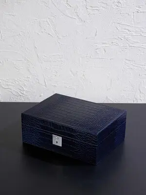 Smythson Panama Cross-grain Leather Jewellery Box - Blue