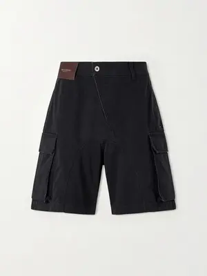 JW Anderson Twisted Wide-leg Cotton-twill Cargo Shorts - Black