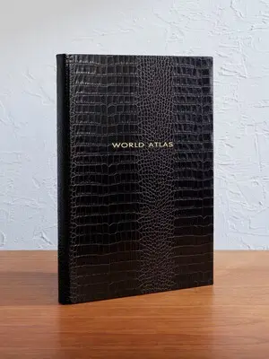 Smythson Large Croc-effect Leather World Atlas - Brown
