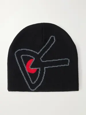 DISTRICT VISION Logo-intarsia Merino Wool-blend Beanie - Black