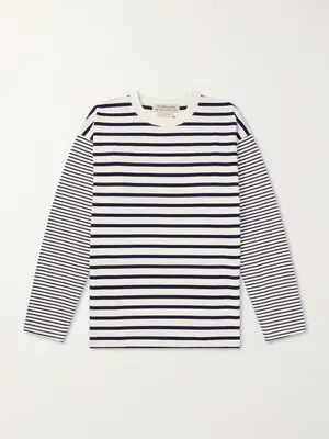 REMI RELIEF Striped Cotton-jersey T-shirt - Blue
