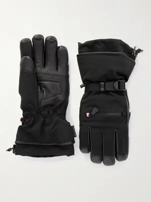Moncler Leather-trimmed Shell Ski Gloves - Black