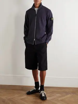 Stone Island Logo-appliquéd Cotton Zip-up Sweatshirt - Blue