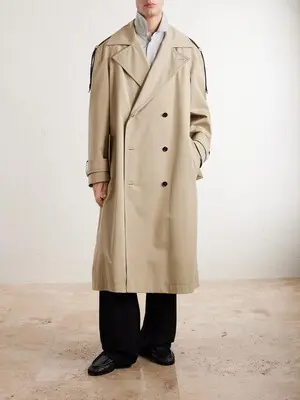 Bottega Veneta Intrecciato Leather-trimmed Cotton-gabardine Trench Coat - Neutrals