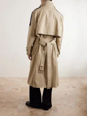 Bottega Veneta Intrecciato Leather-trimmed Cotton-gabardine Trench Coat - Neutrals