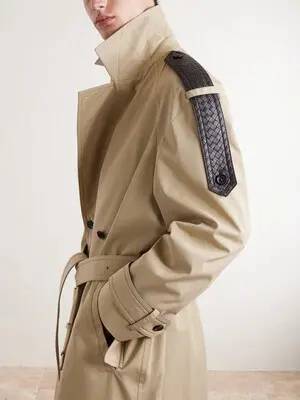 Bottega Veneta Intrecciato Leather-trimmed Cotton-gabardine Trench Coat - Neutrals