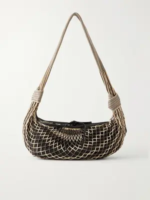 LEMAIRE Filt Croissant Leather-trimmed Fishnet Messenger Bag - Neutrals