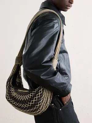 LEMAIRE Filt Croissant Leather-trimmed Fishnet Messenger Bag