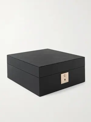 Smythson Mara Croc-effect Leather Six-piece Watch Box - Black