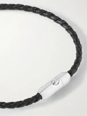 Bottega Veneta Sterling Silver Intrecciato Leather Bracelet - Brown