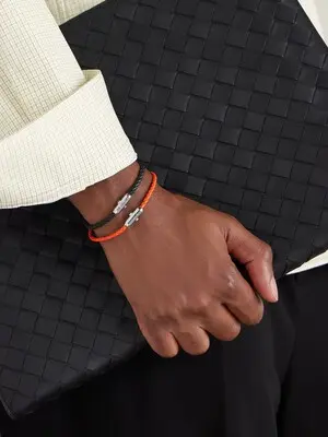 Bottega Veneta Sterling Silver Intrecciato Leather Bracelet - Brown